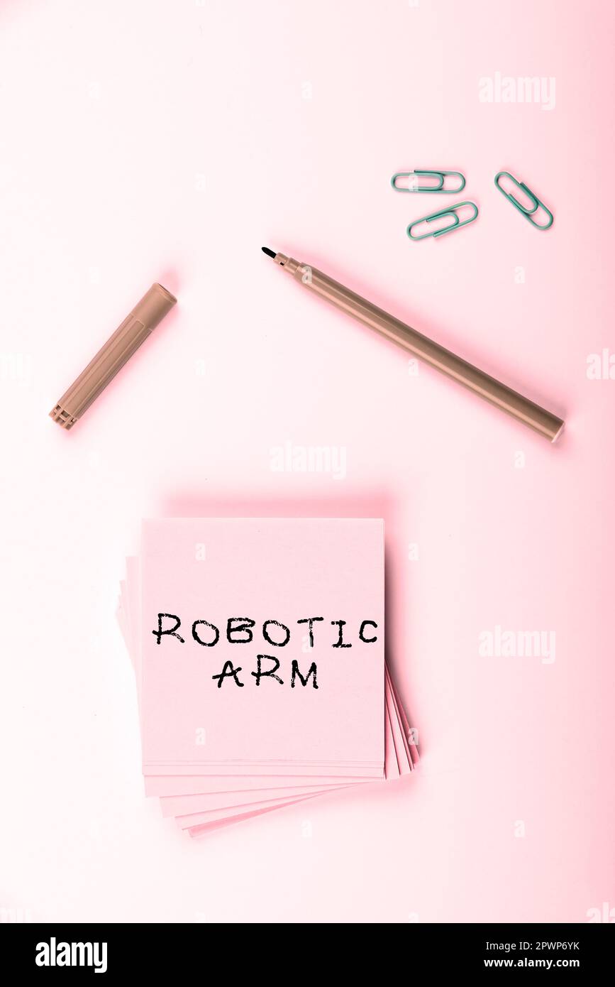 Text sign showing Robotic Arm, Word Written on programmable mechanical ...