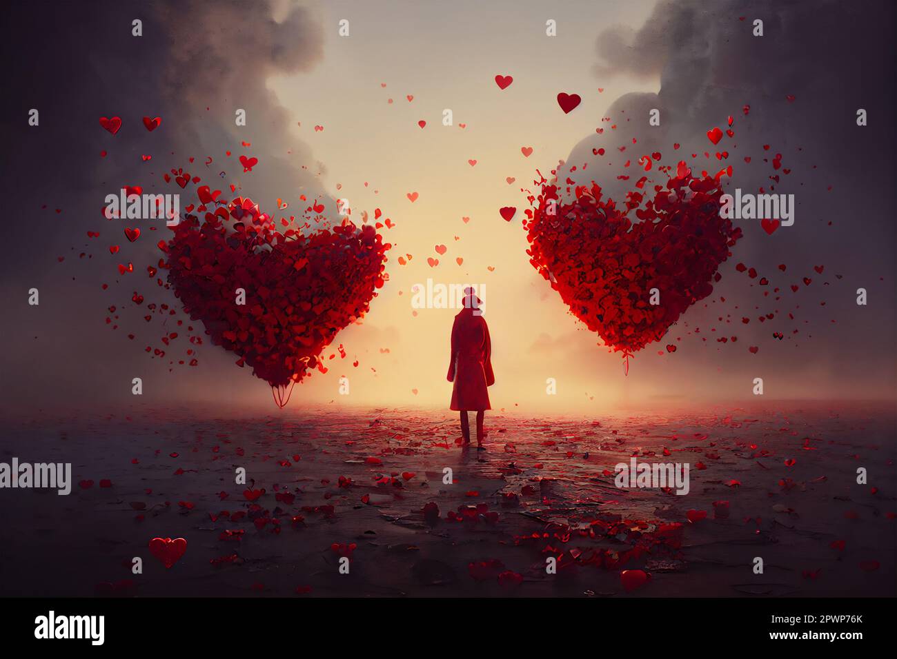3d illustration futuristic love concept, girl holding red heart Stock ...