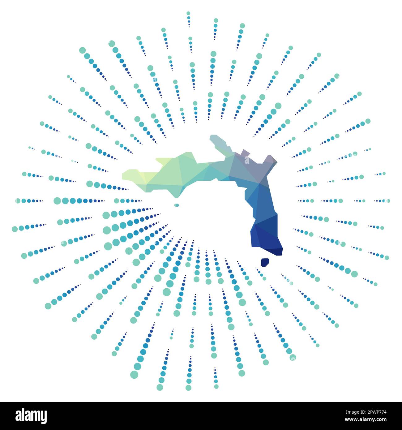 Shape of Peter Island, polygonal sunburst. Map of the island with ...