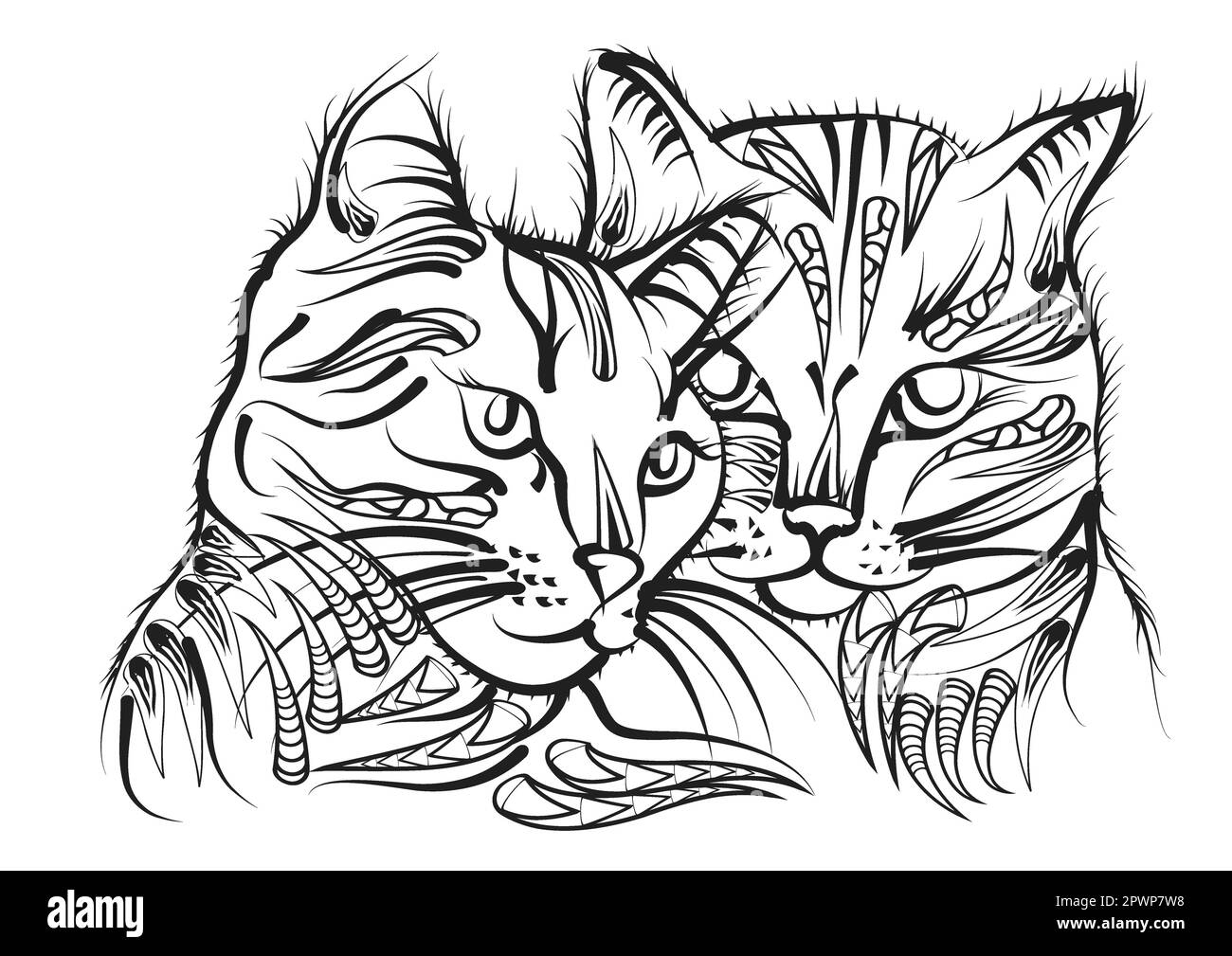 two cats illustration isolated on white background Stock Photo - Alamy