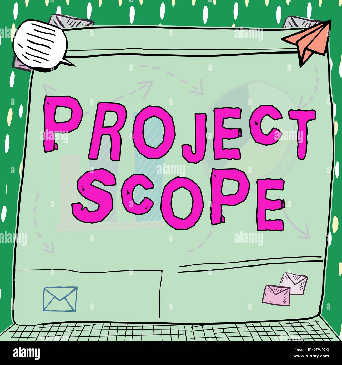 Text caption presenting Project Scope, Internet Concept evaluation of work efforts a product ...