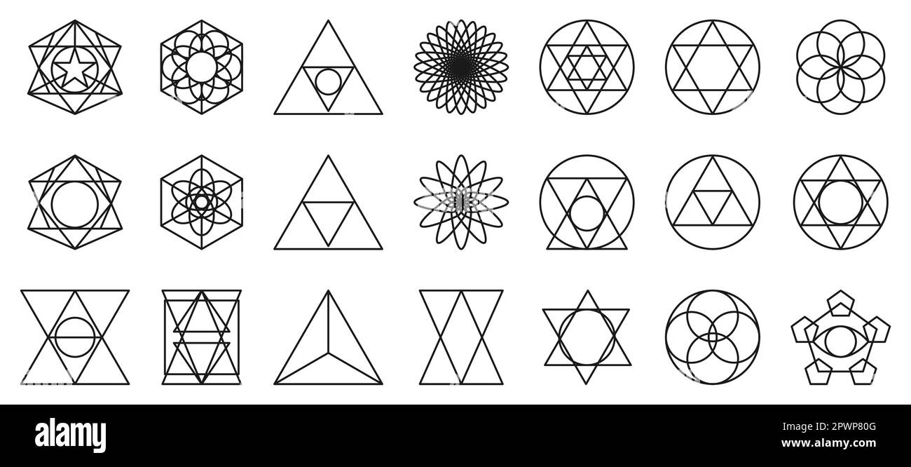 Set of sacred geometry icons. Geometry outline shapes isolated on white background Stock Vector ...