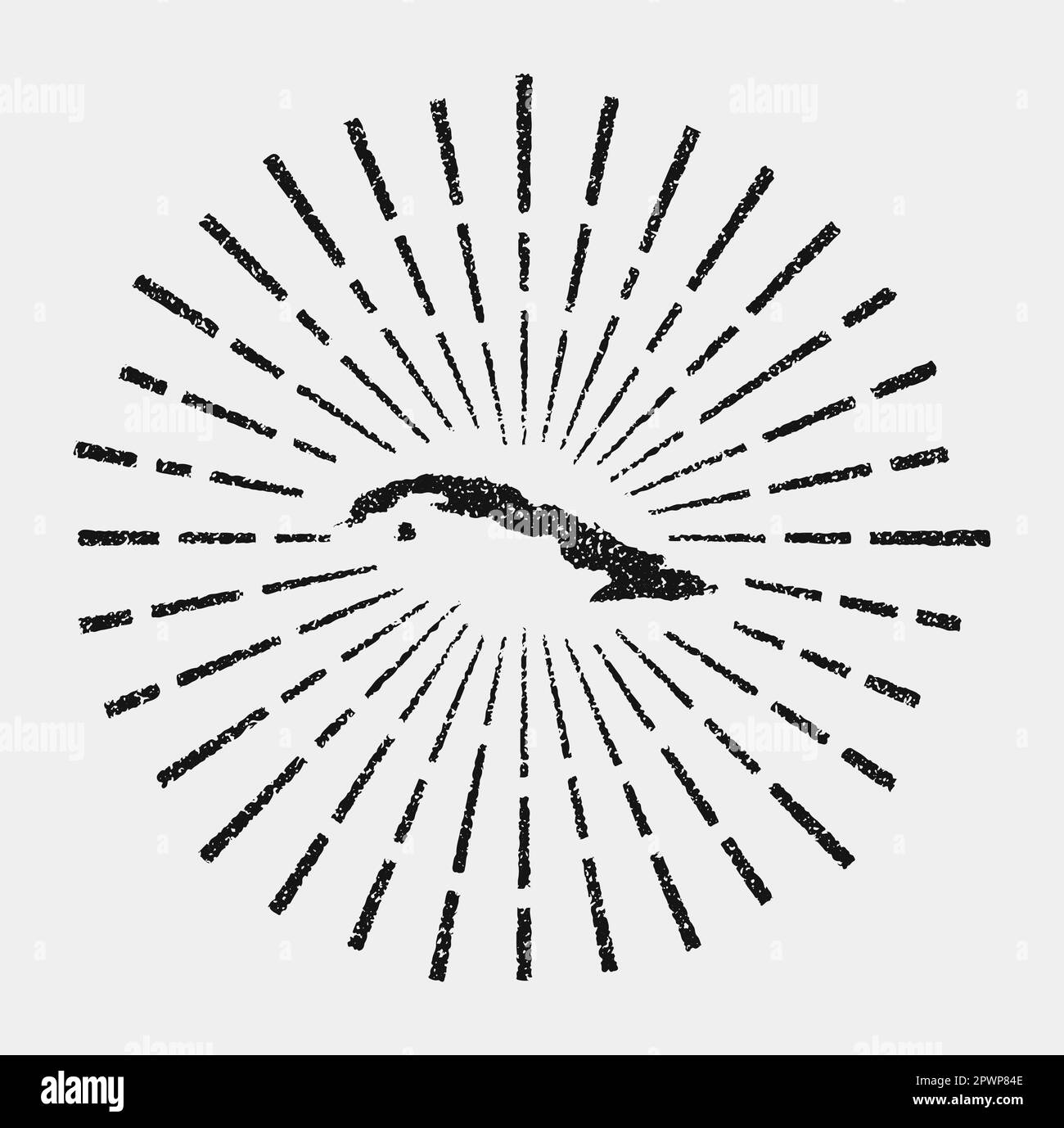 Vintage map of Cuba. Grunge sunburst around the country. Black Cuba ...