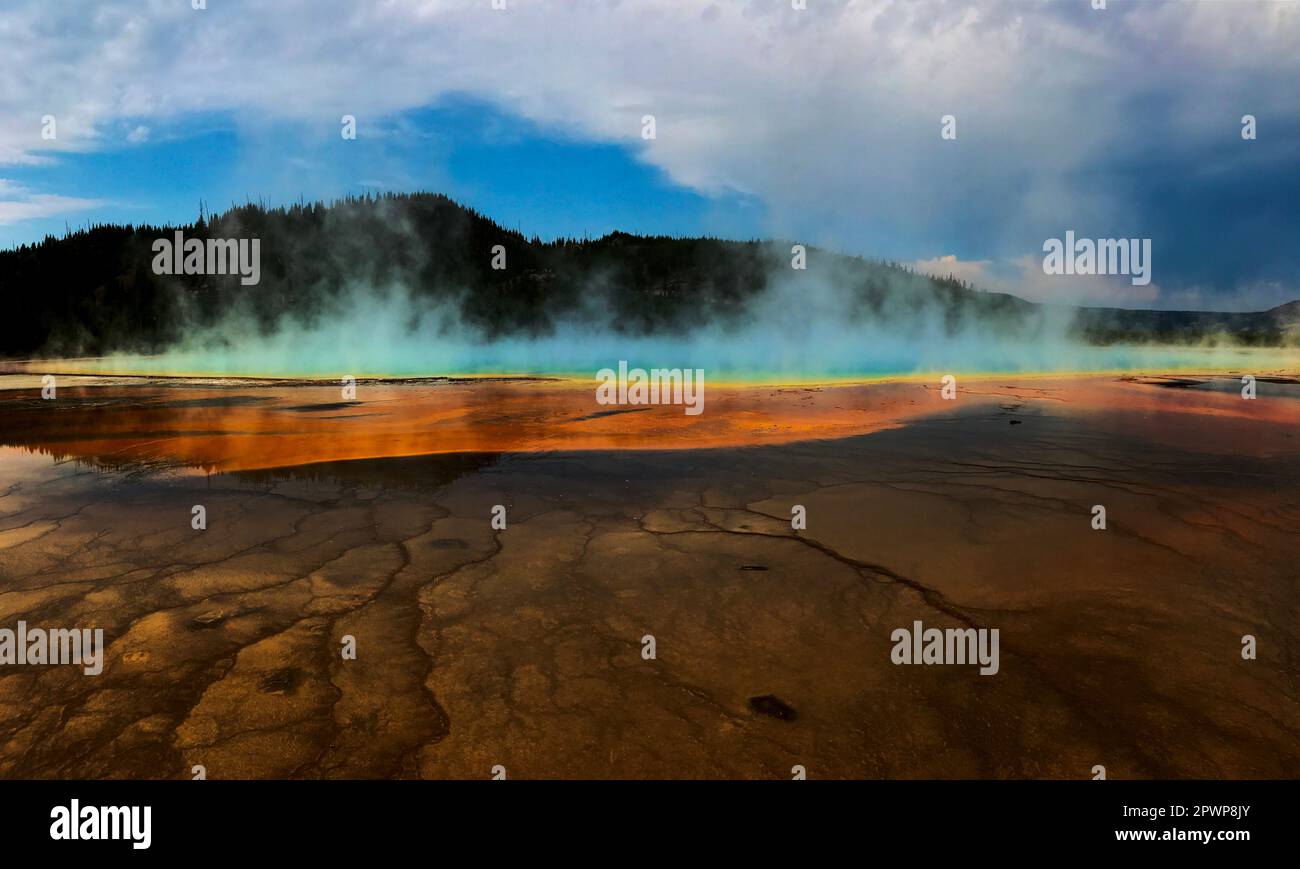 A ground-level view of the colors of the Grand Prismatic Spring Stock ...