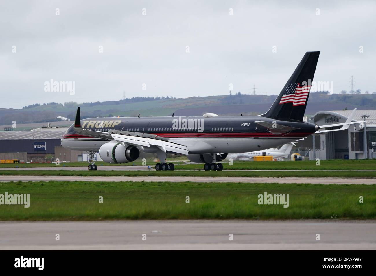 Former US president Donald Trump arrives in his private jet at Aberdeen ...