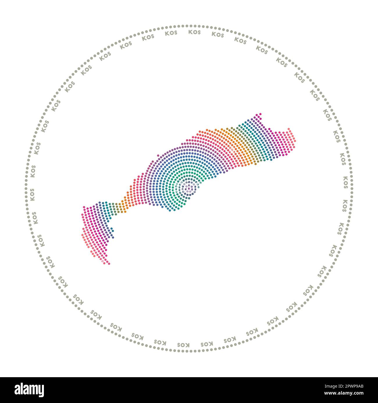 Kos round logo. Digital style shape of Kos in dotted circle with island ...
