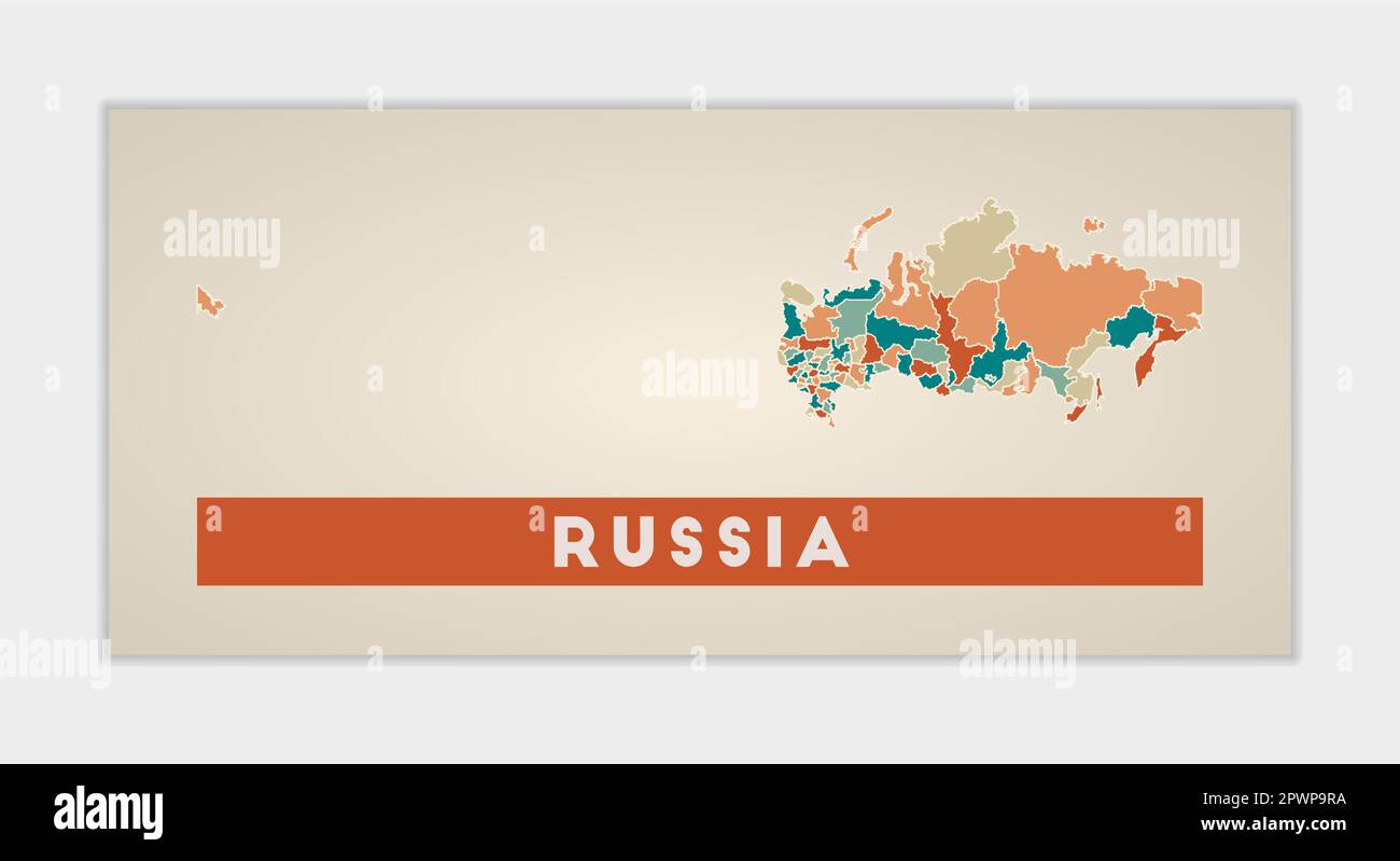 Russia poster. Map of the country with colorful regions. Shape of ...