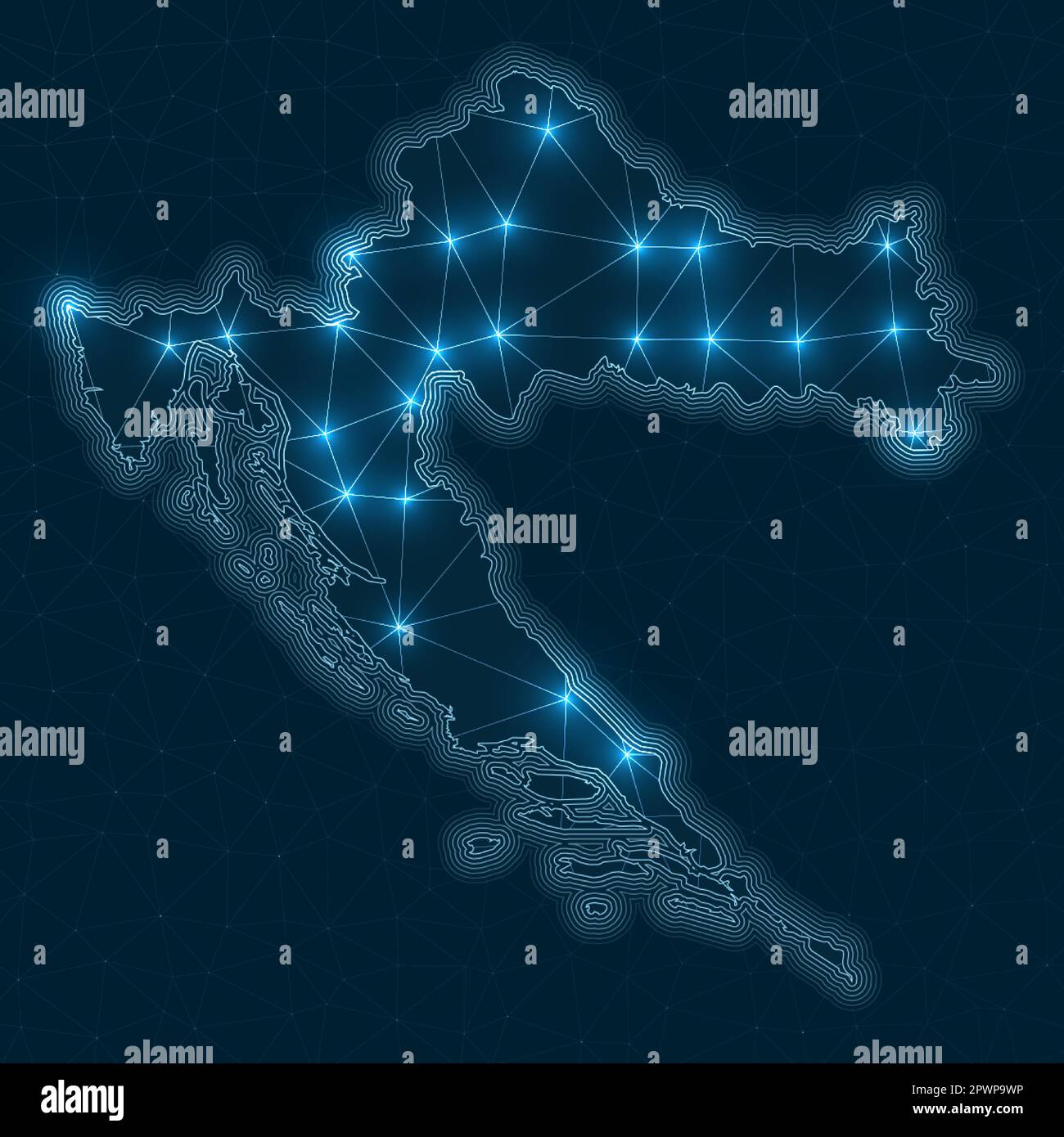 Croatia network map. Abstract geometric map of the country. Digital ...