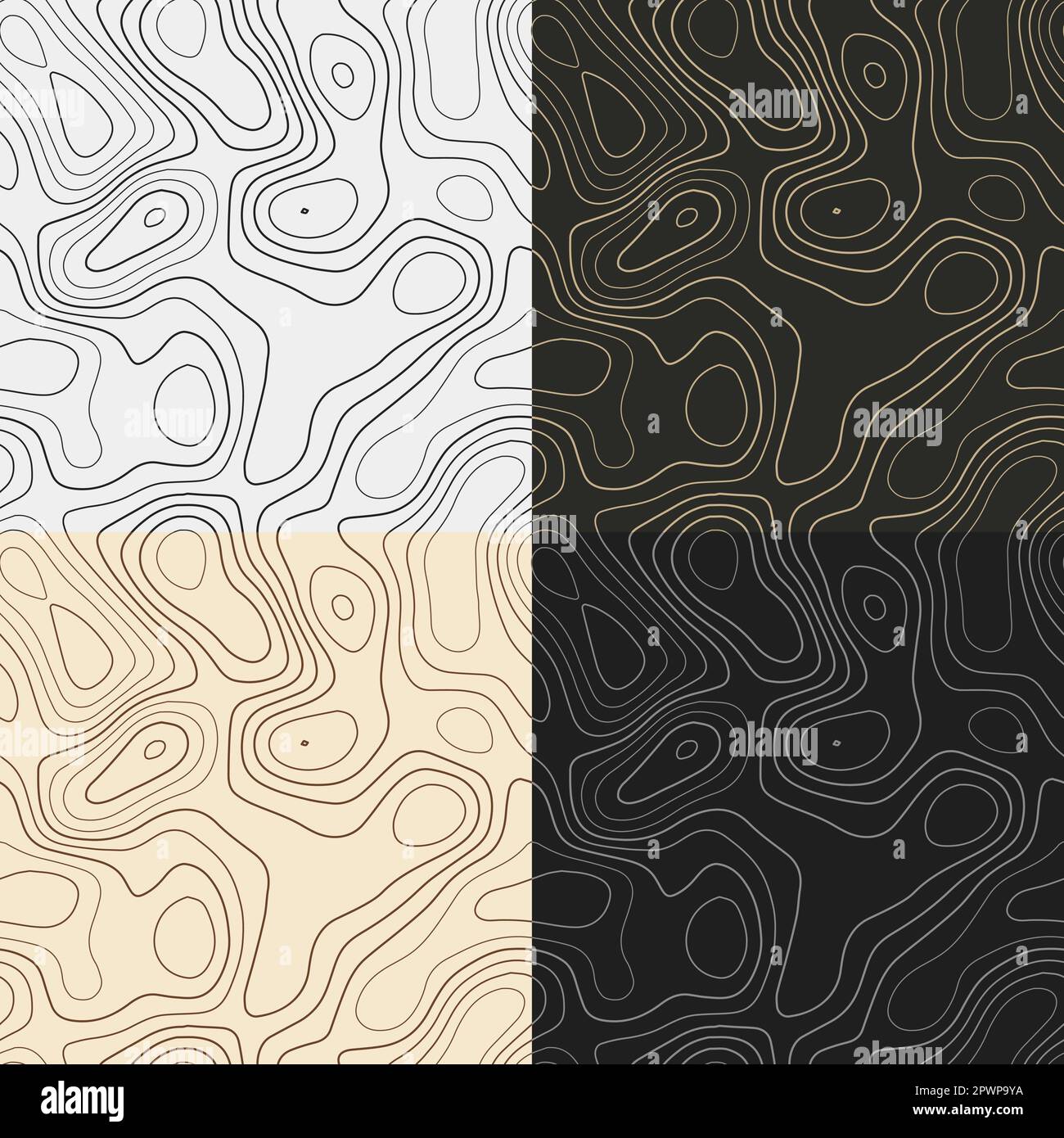 Topography patterns. Seamless elevation map tiles. Attractive isoline ...