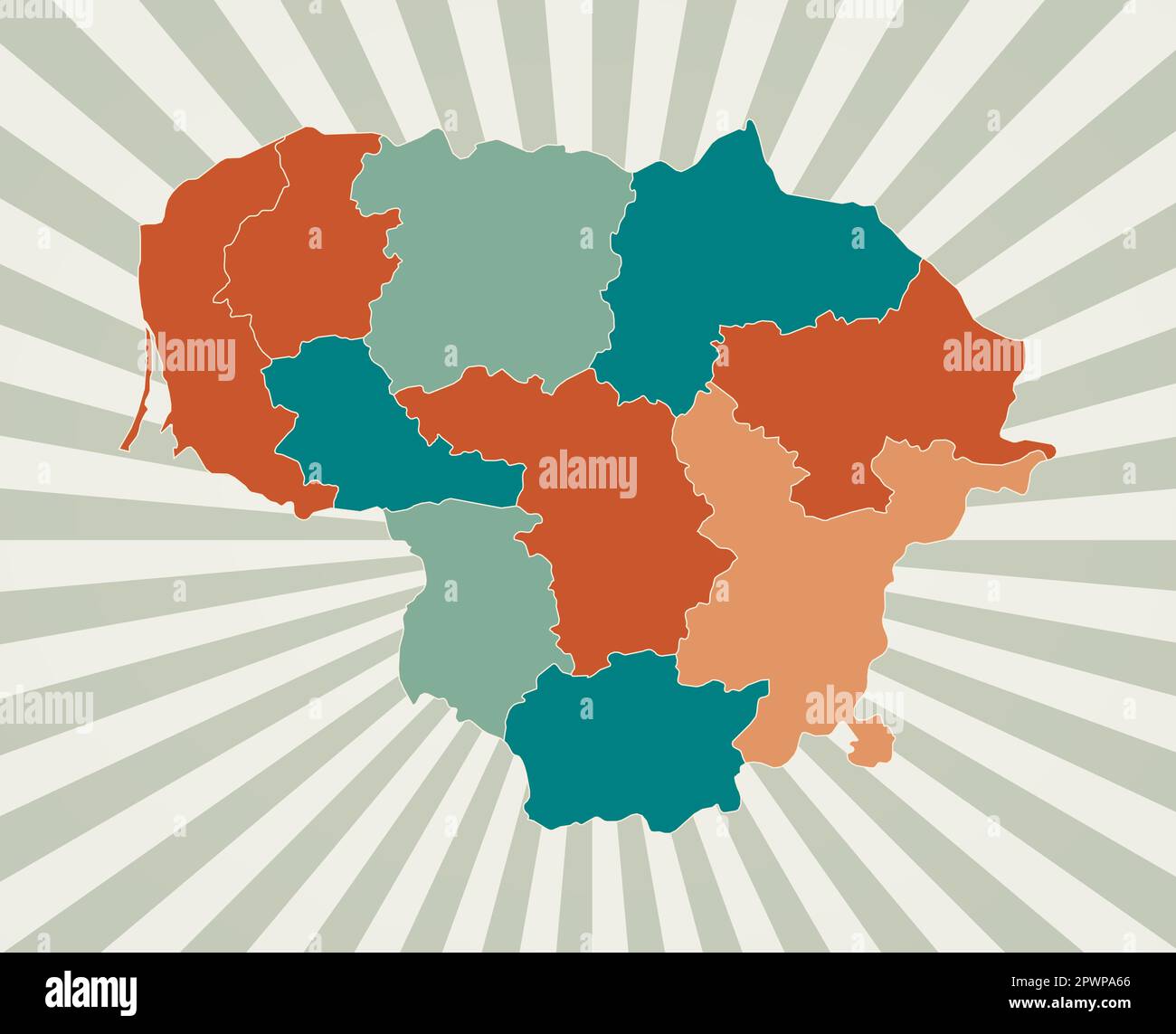 Lithuania map. Poster with map of the country in retro color palette ...