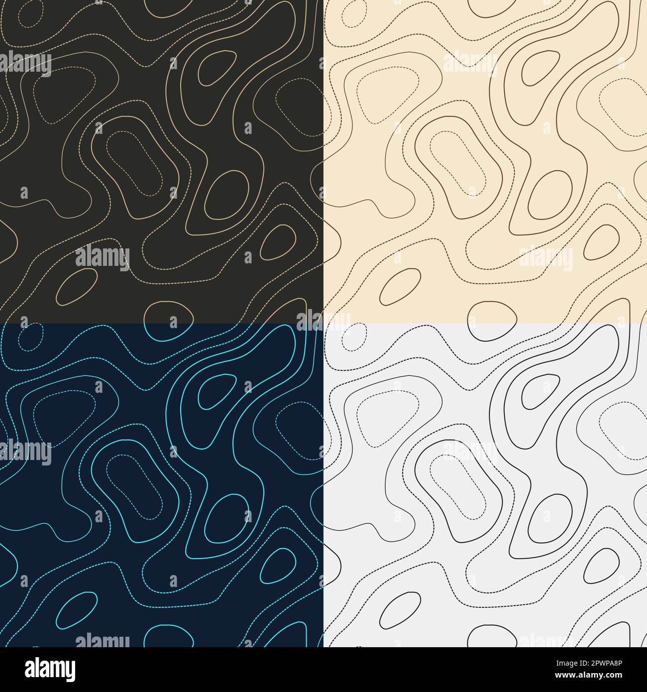 Topography patterns. Seamless elevation map tiles. Beautiful isoline ...