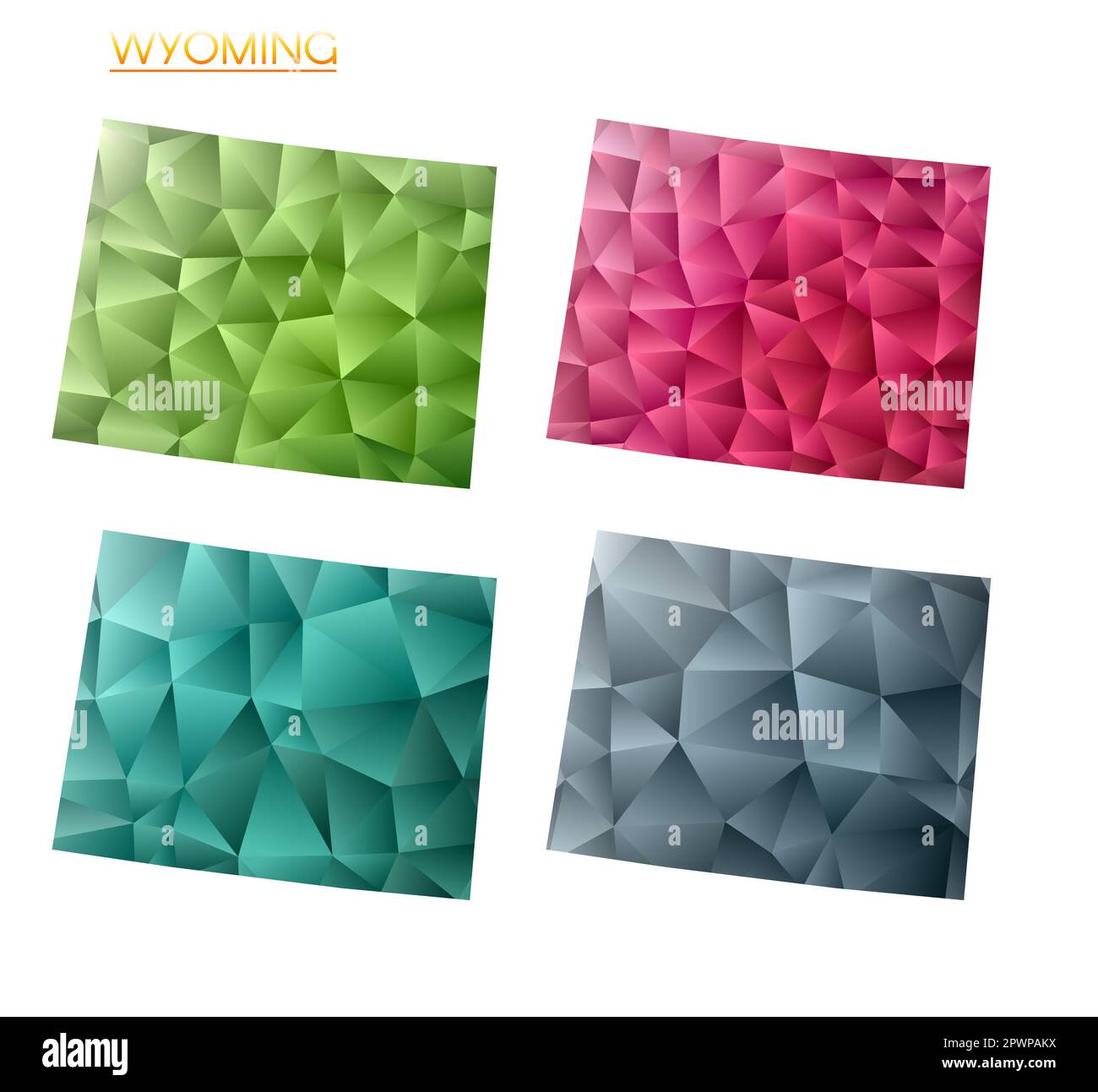 Set of vector polygonal maps of Wyoming. Bright gradient map of US ...