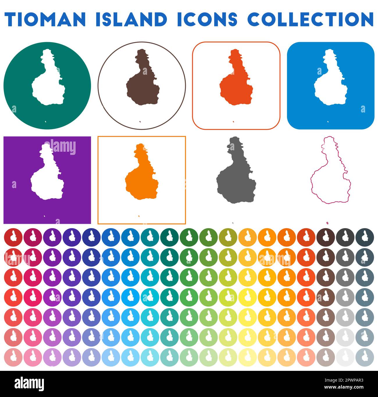 Tioman Island icons collection. Bright colorful trendy map icons ...