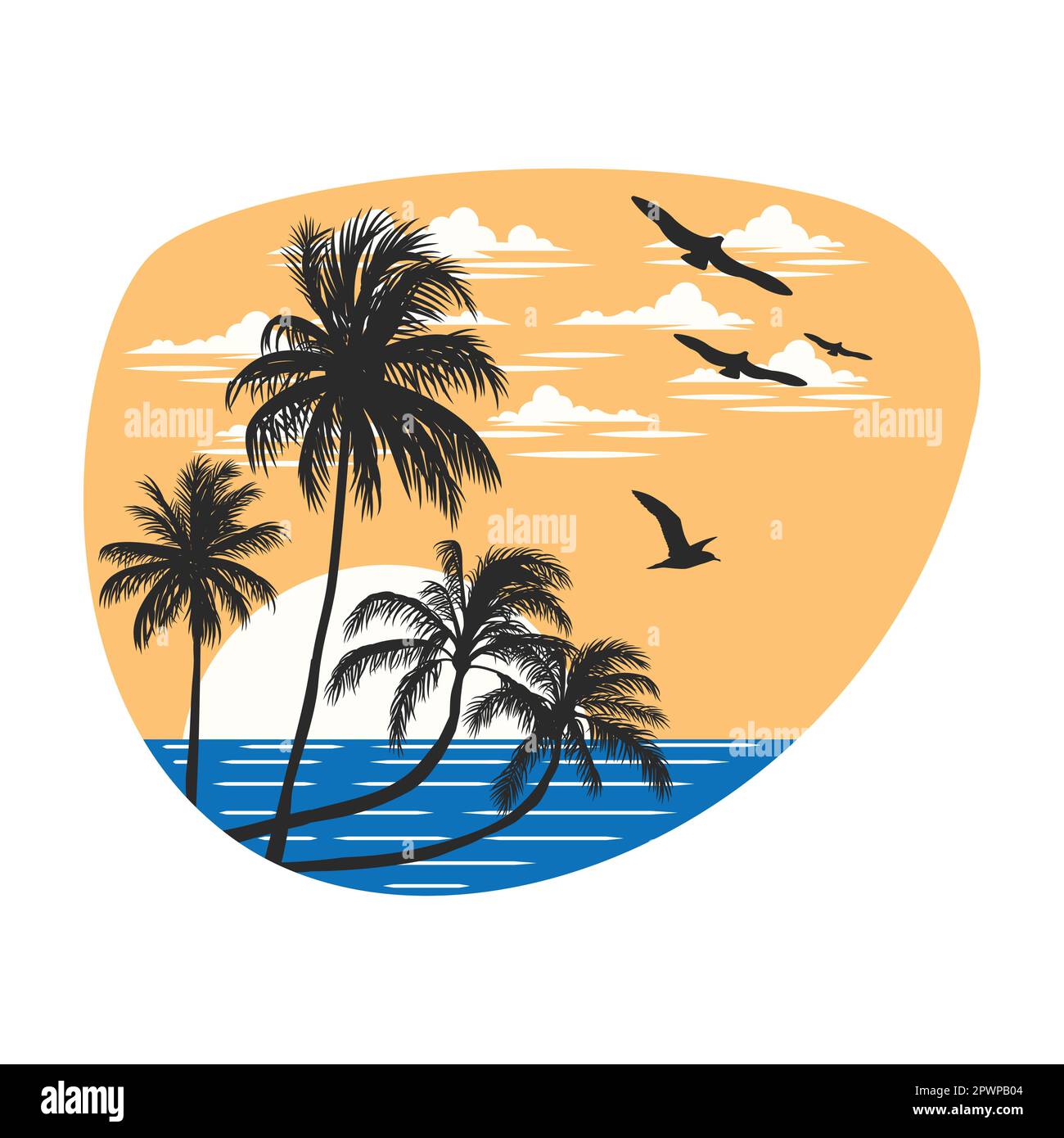Ocean and beach panoramic landscape design. Editable, resizable, EPS 10 ...