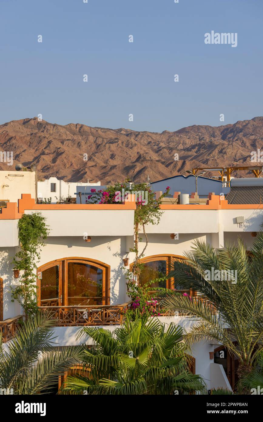 Majestic mountains in the Sinai Peninsula on the background of hotel ...