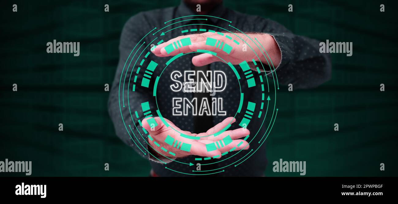 Text caption presenting Send Email, Business overview the system for using computers to send ...