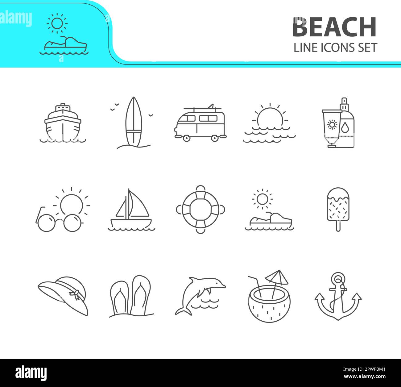 Beach line icon set Stock Vector Image & Art - Alamy