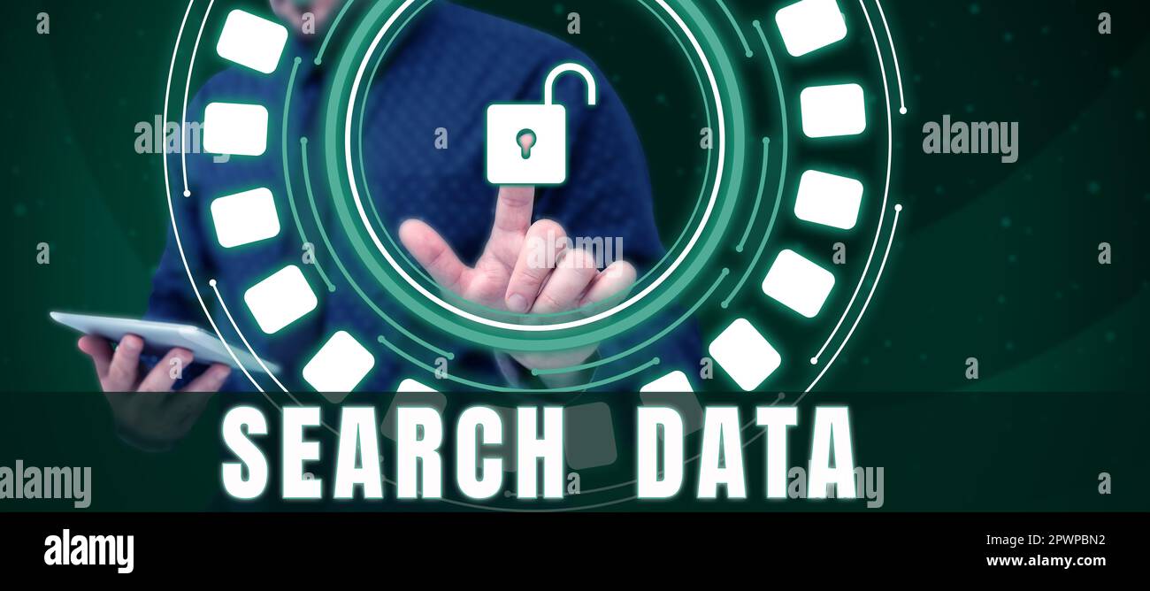 Hand writing sign Search Data, Internet Concept efficient retrieval of specific items from a set ...