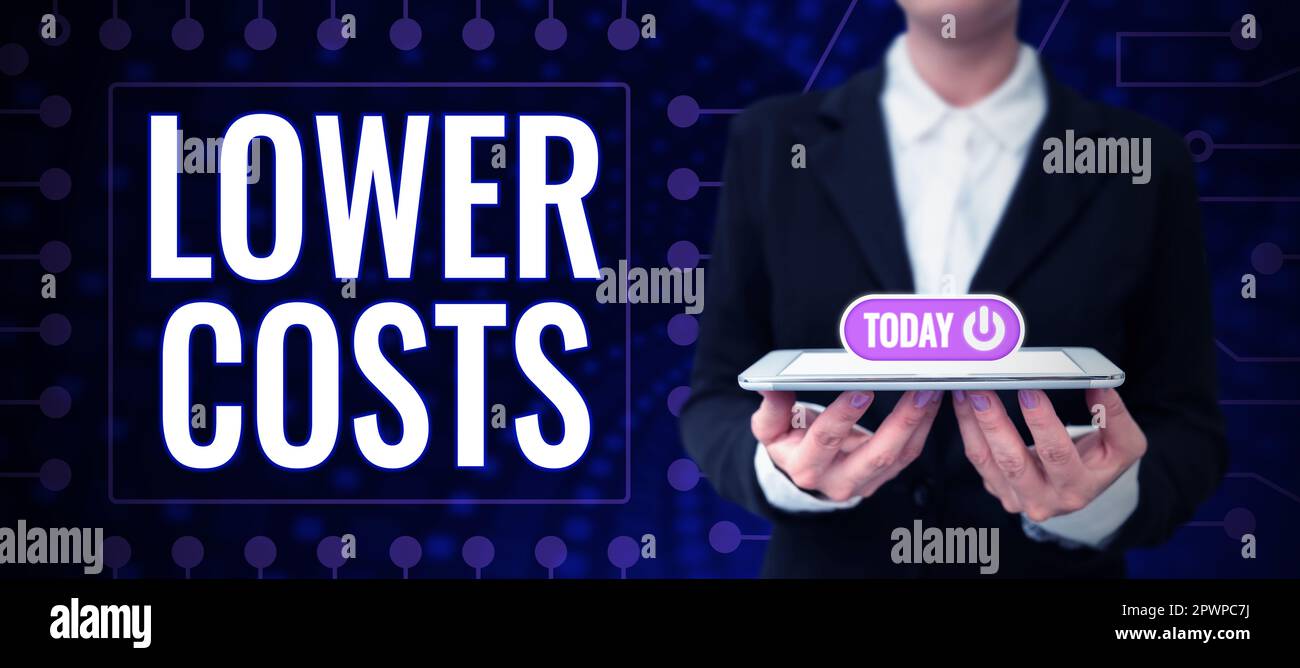 Text caption presenting Lower Costs, Internet Concept the business sets ...