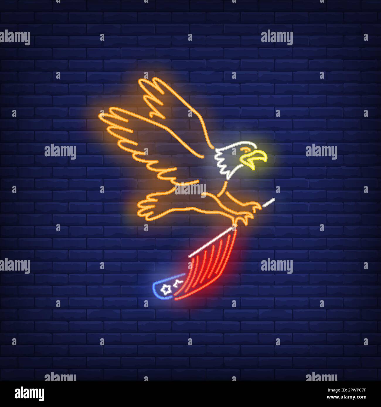 Eagle flying and carrying USA flag neon sign Stock Vector Image & Art ...