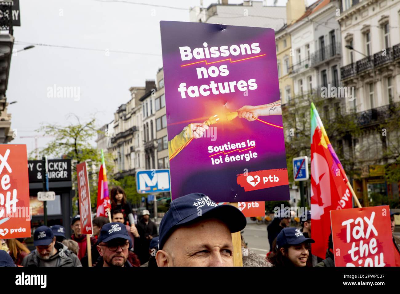 Brussels, Belgium. 01st May, 2023. Demonstrators pictured during an ...