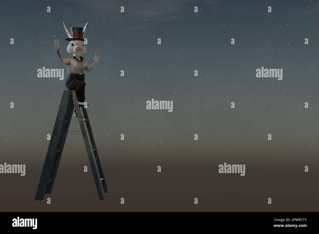Rabbit On Step Ladder . concept HAPPY NEW YEAR , EASTER DAY Stock Photo ...