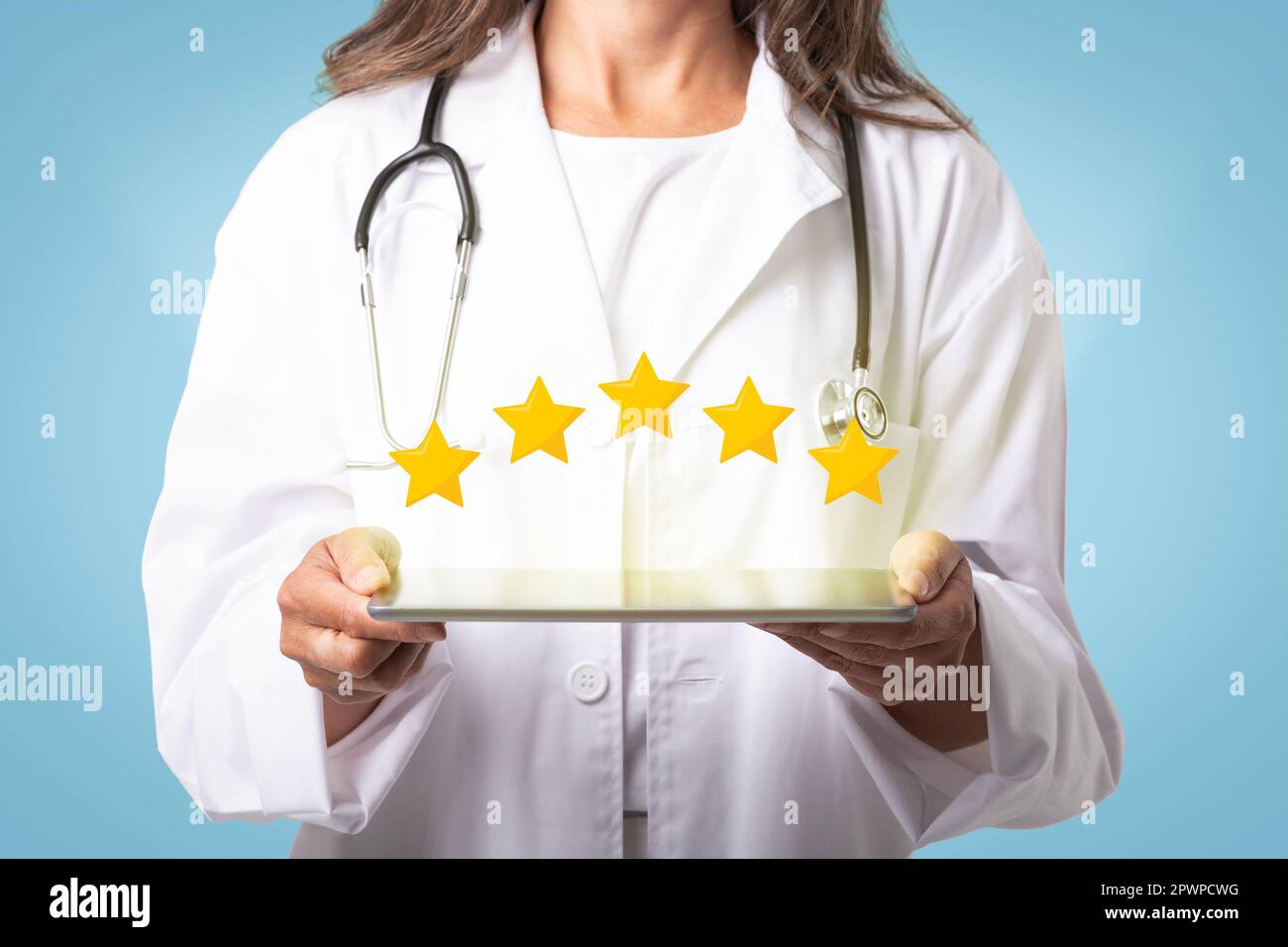 Medical services rating concept. Unrecognizable mature female doctor ...