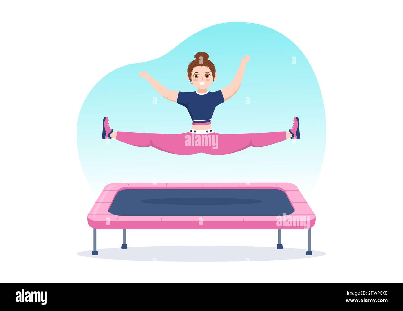 Trampoline Illustration with Youth Jumping On a Trampolines in Hand ...