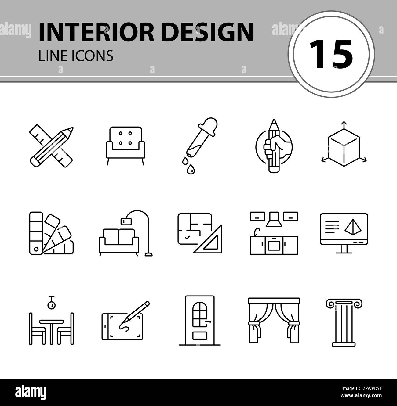 Interior design line icon set Stock Vector Image & Art - Alamy