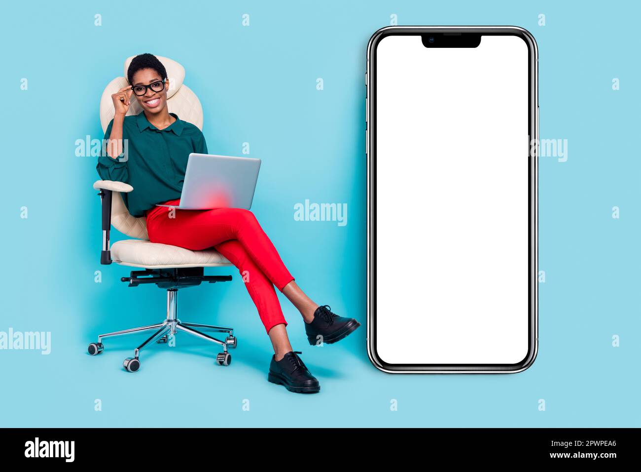 Photo of expert professional trans person dressed green shirt working ...