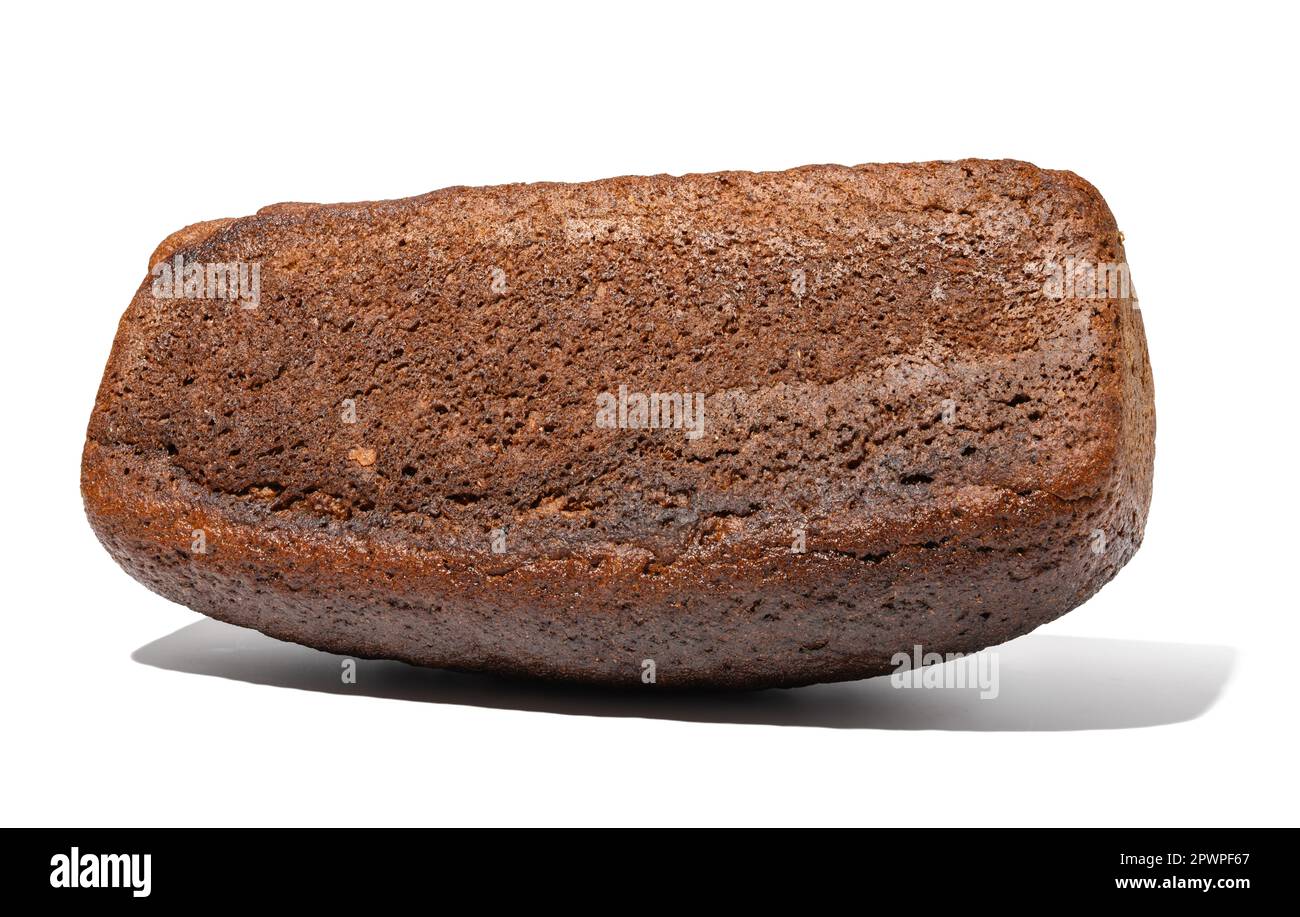 Baked rye flour bread in the shape of a brick on a white isolated ...