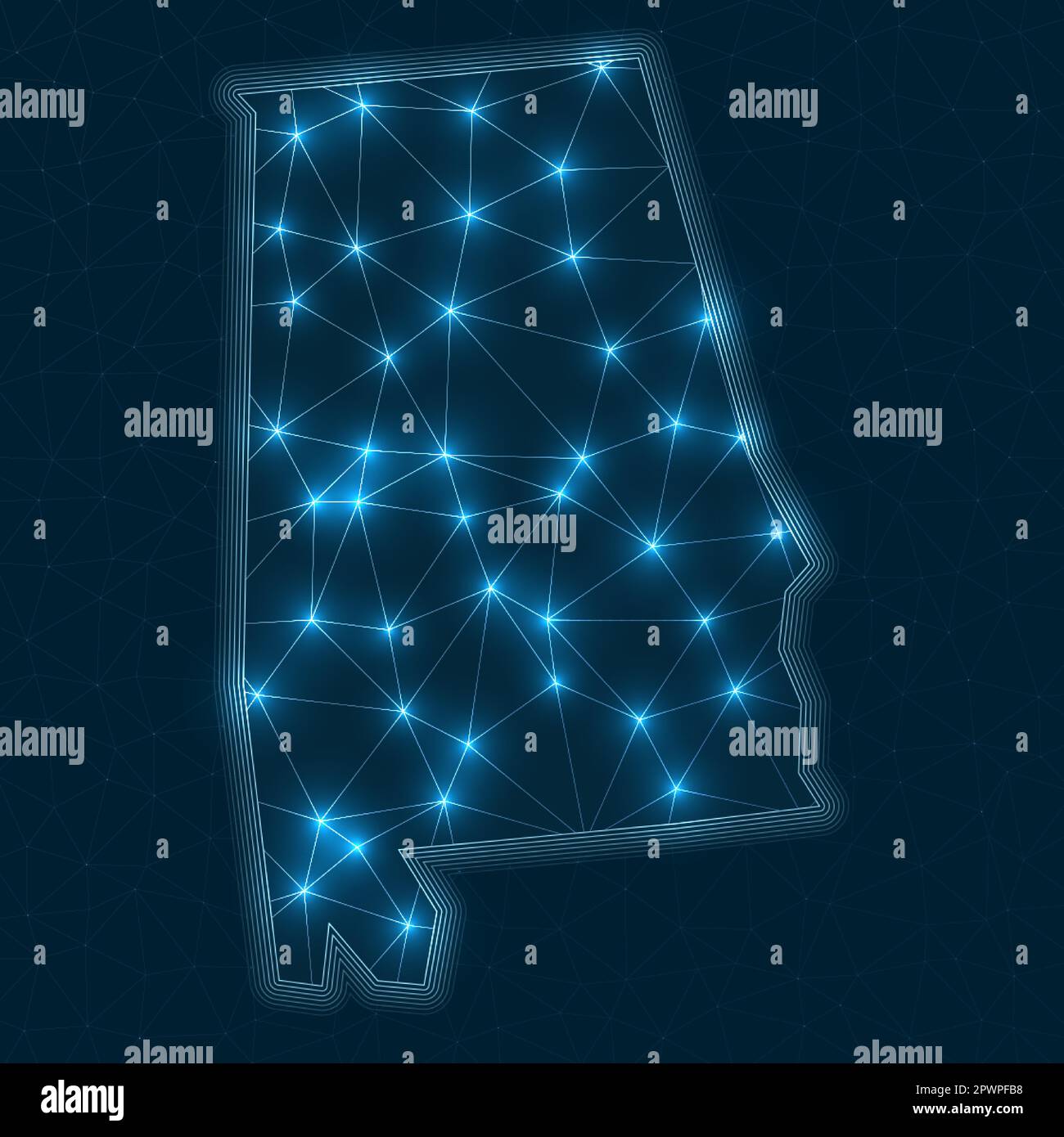 Alabama network map. Abstract geometric map of the US state. Digital ...
