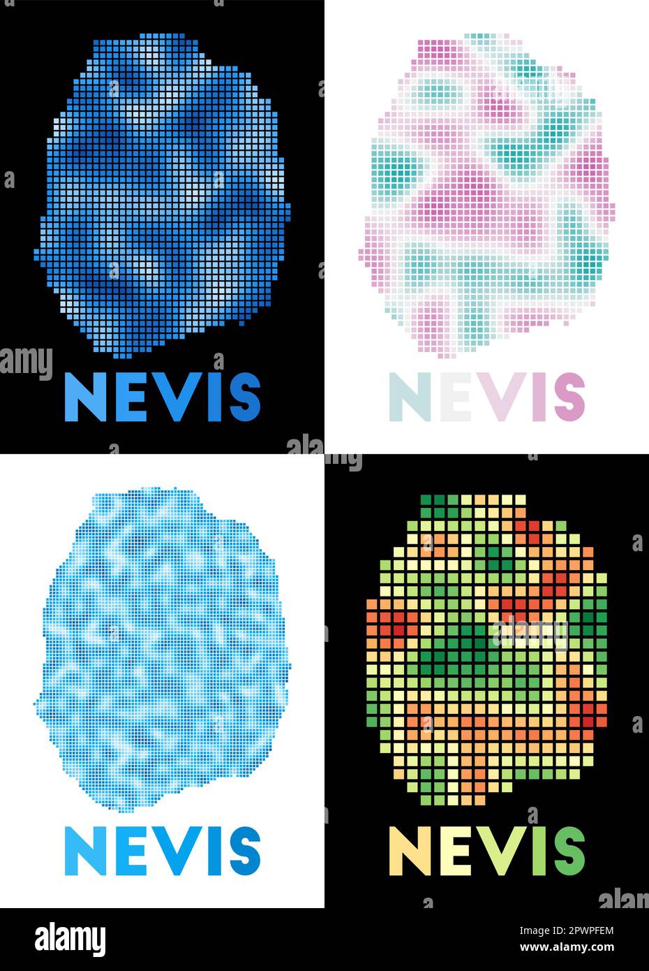 Nevis map. Collection of maps of Nevis in dotted style. Borders of the ...