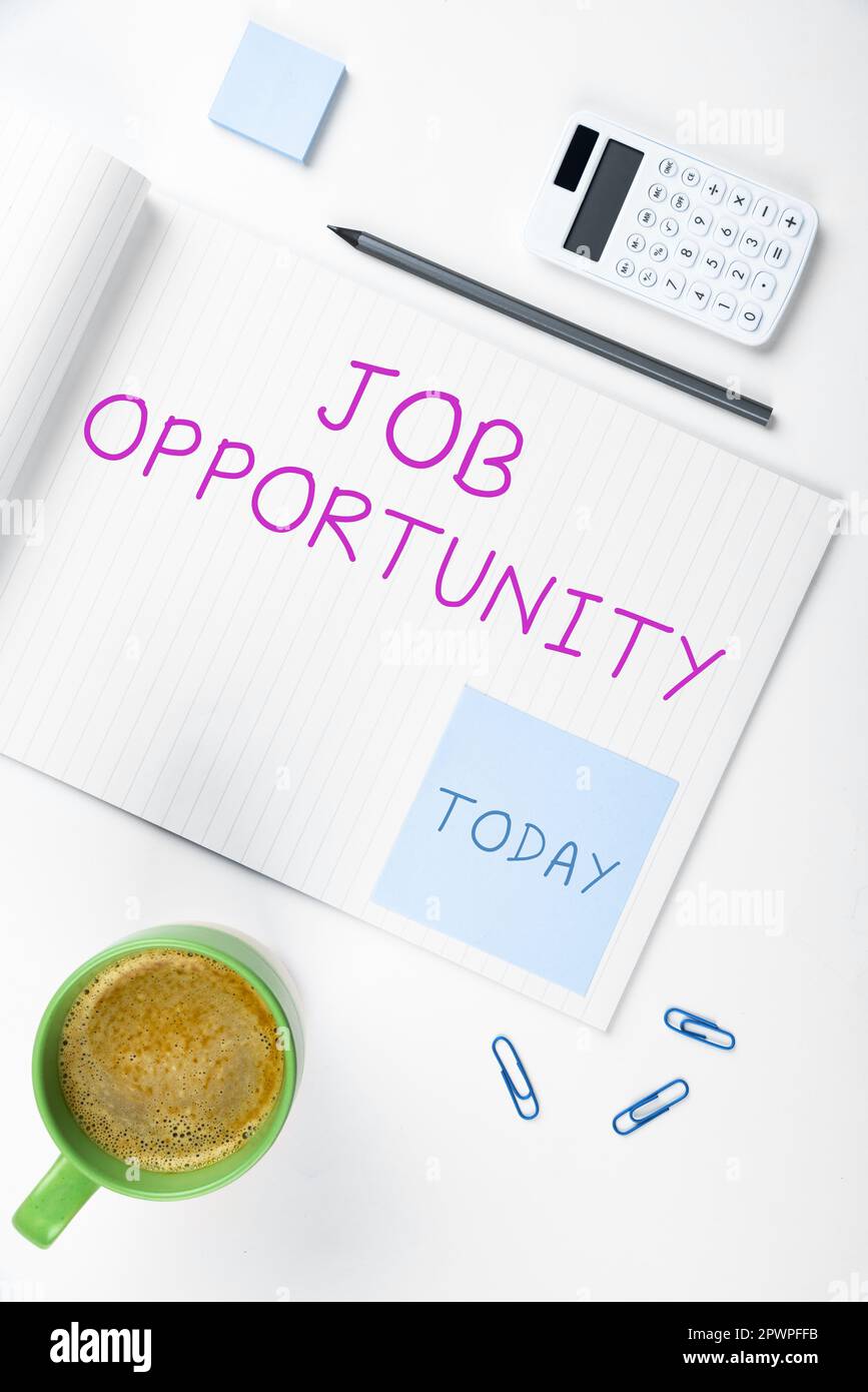 Hand writing sign Job Opportunity, Business overview an opportunity of ...