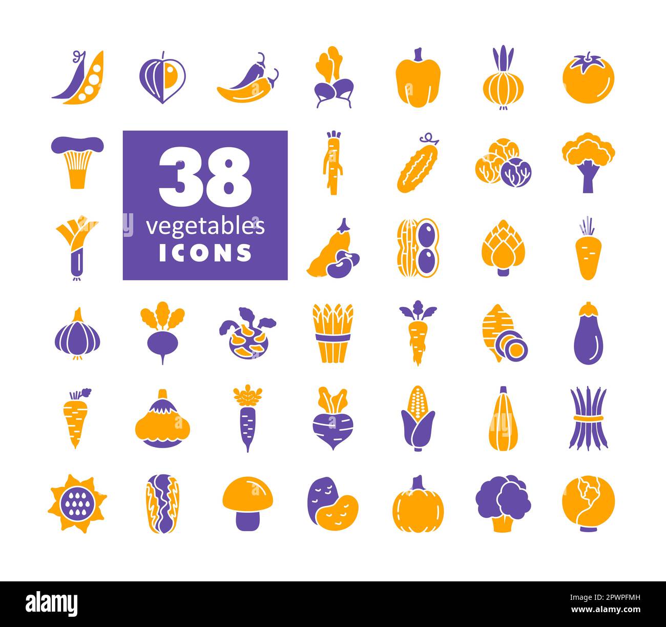 Vegetables isolated vector glyph icons set. Graph symbol for food and ...