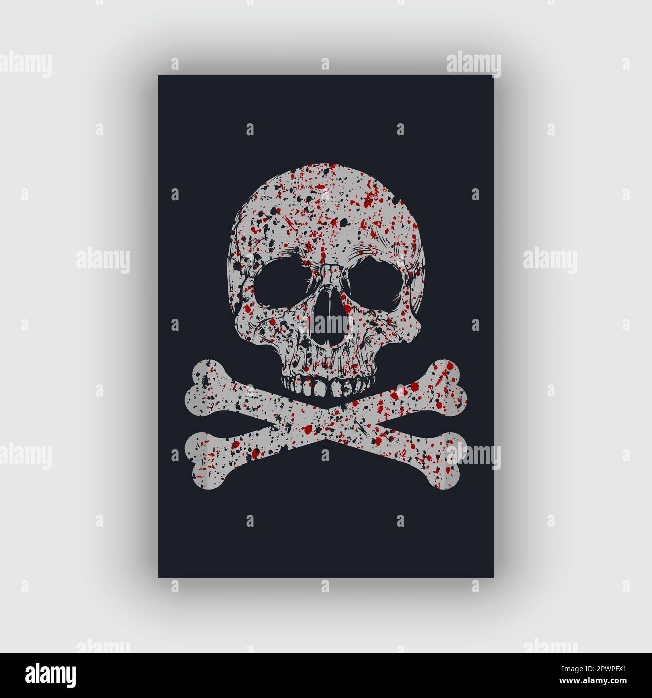 Skull and bone vector with gritty texture and blood stain artwork ...