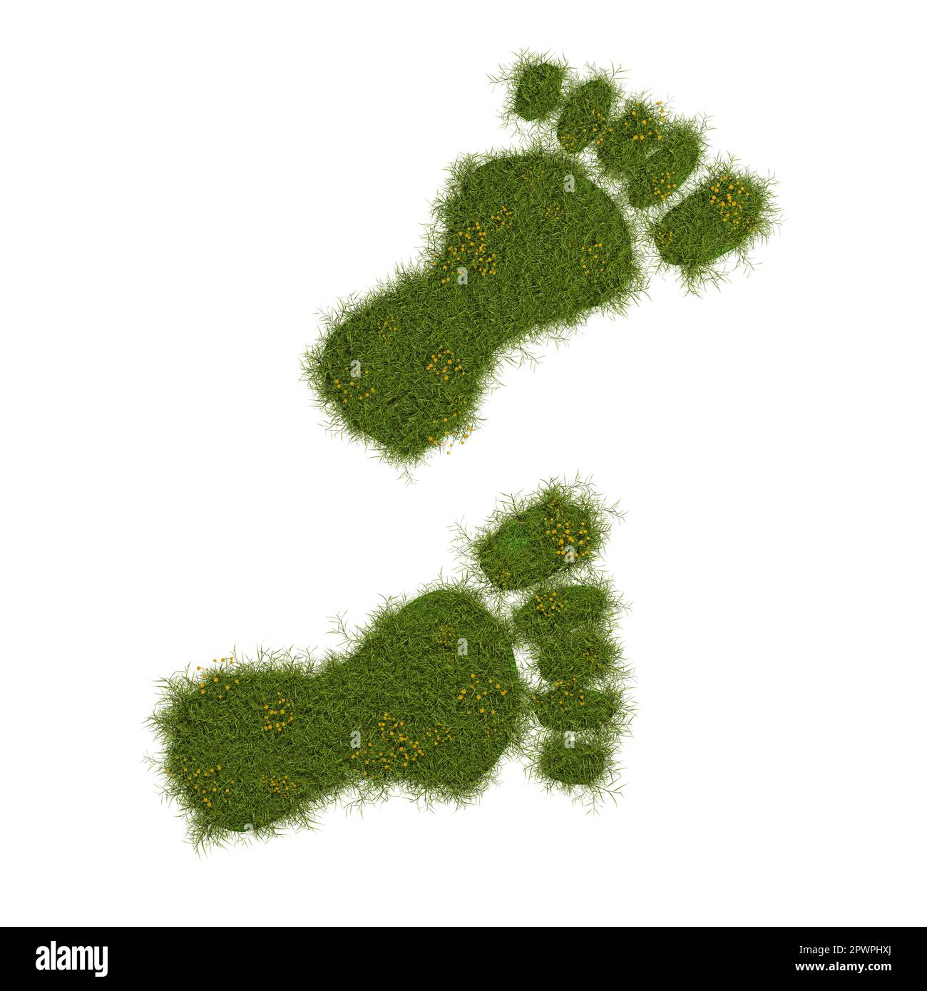 3d render of an ecological footprint, grassy footprint on a white ...