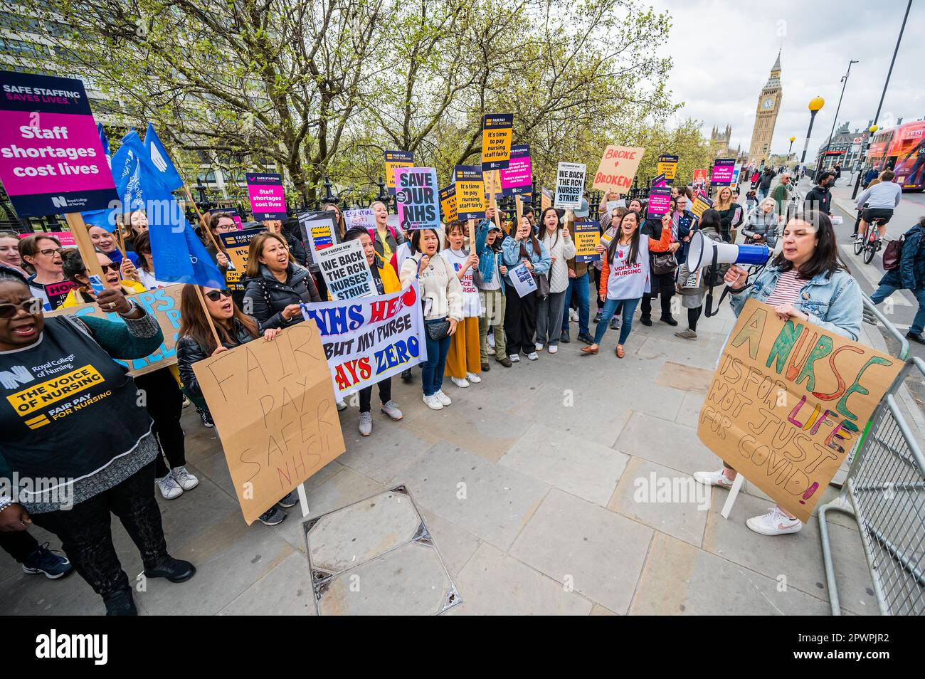 London, UK. 1st May, 2023. A picket line of Nurses outside the St ...