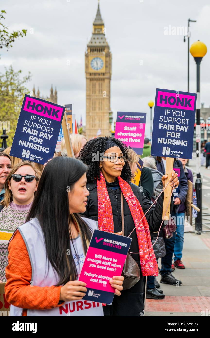 London, UK. 1st May, 2023. A picket line of Nurses outside the St ...