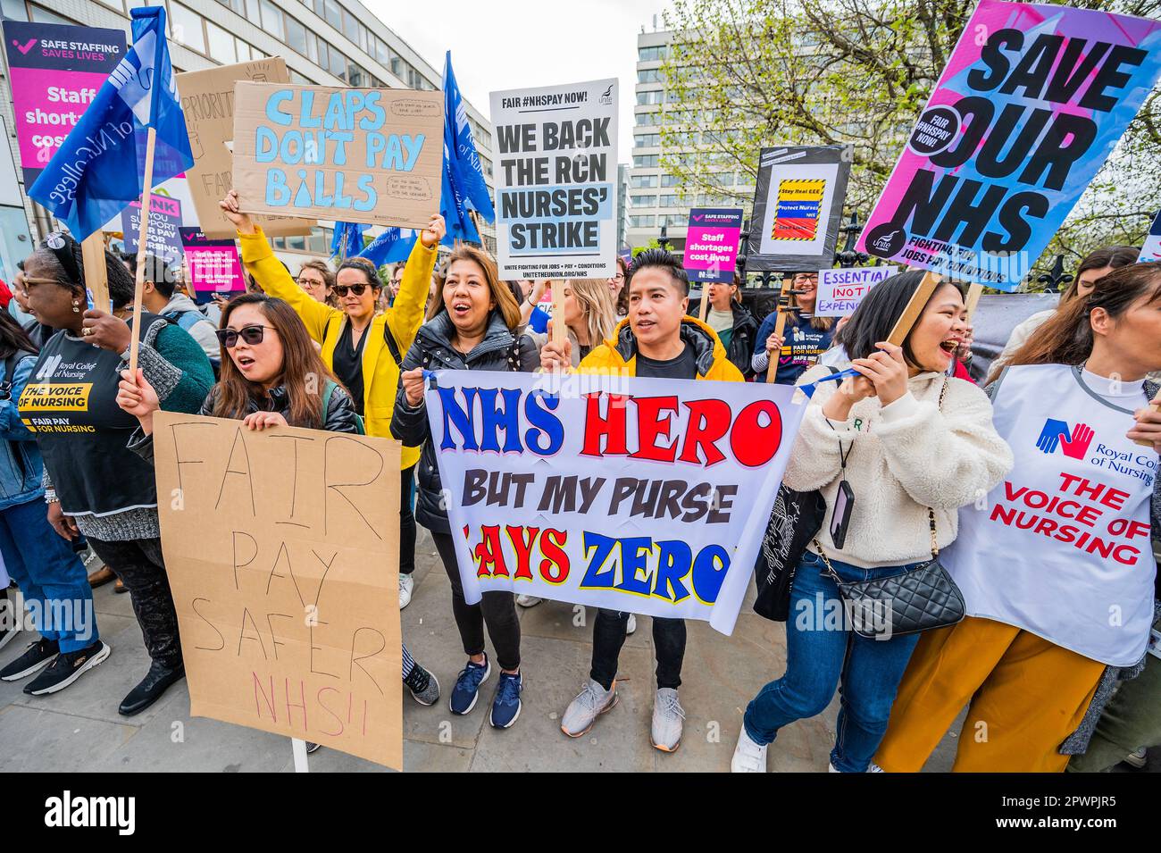 London, UK. 1st May, 2023. A picket line of Nurses outside the St ...