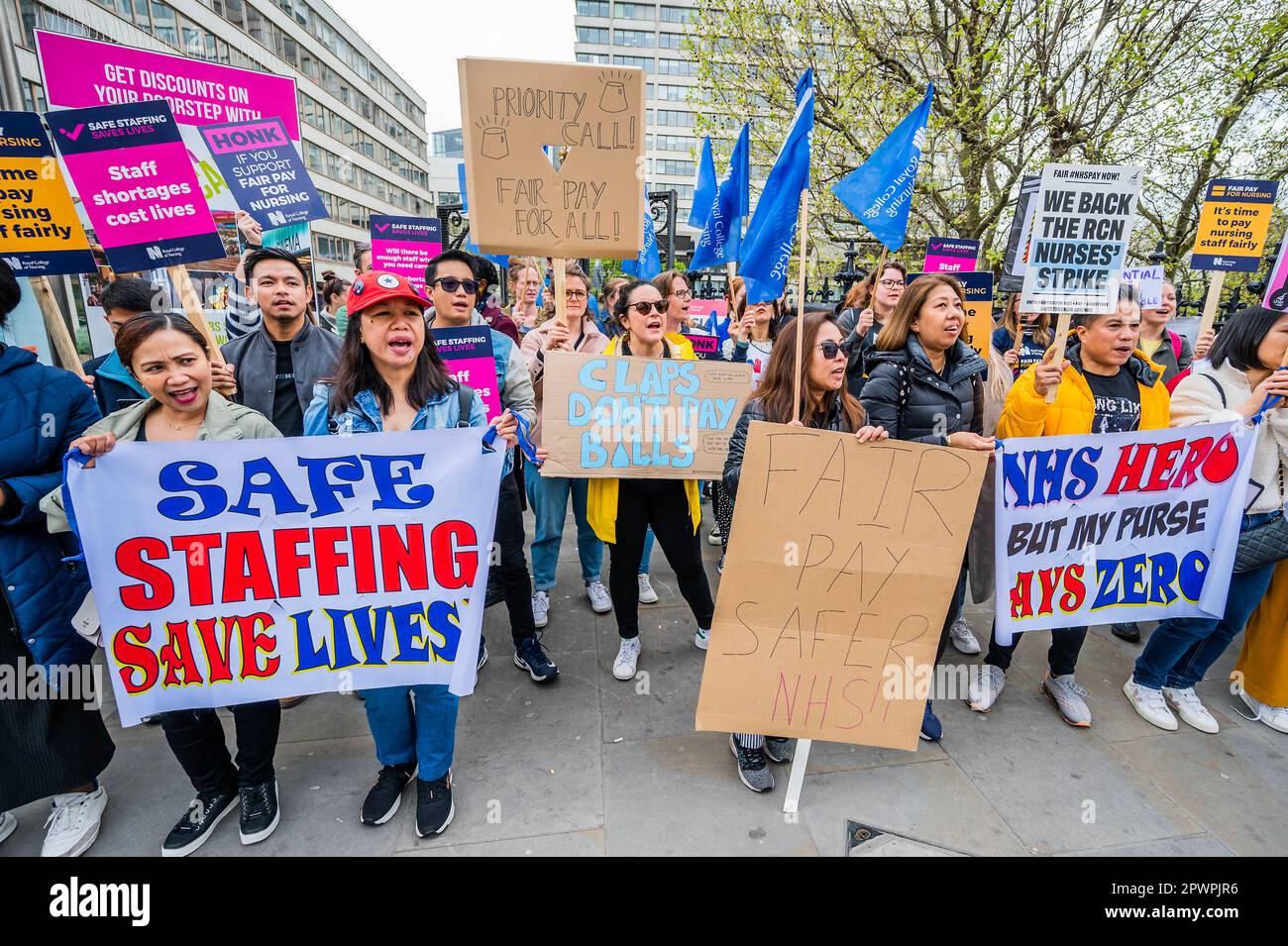 London, UK. 1st May, 2023. A picket line of Nurses outside the St ...