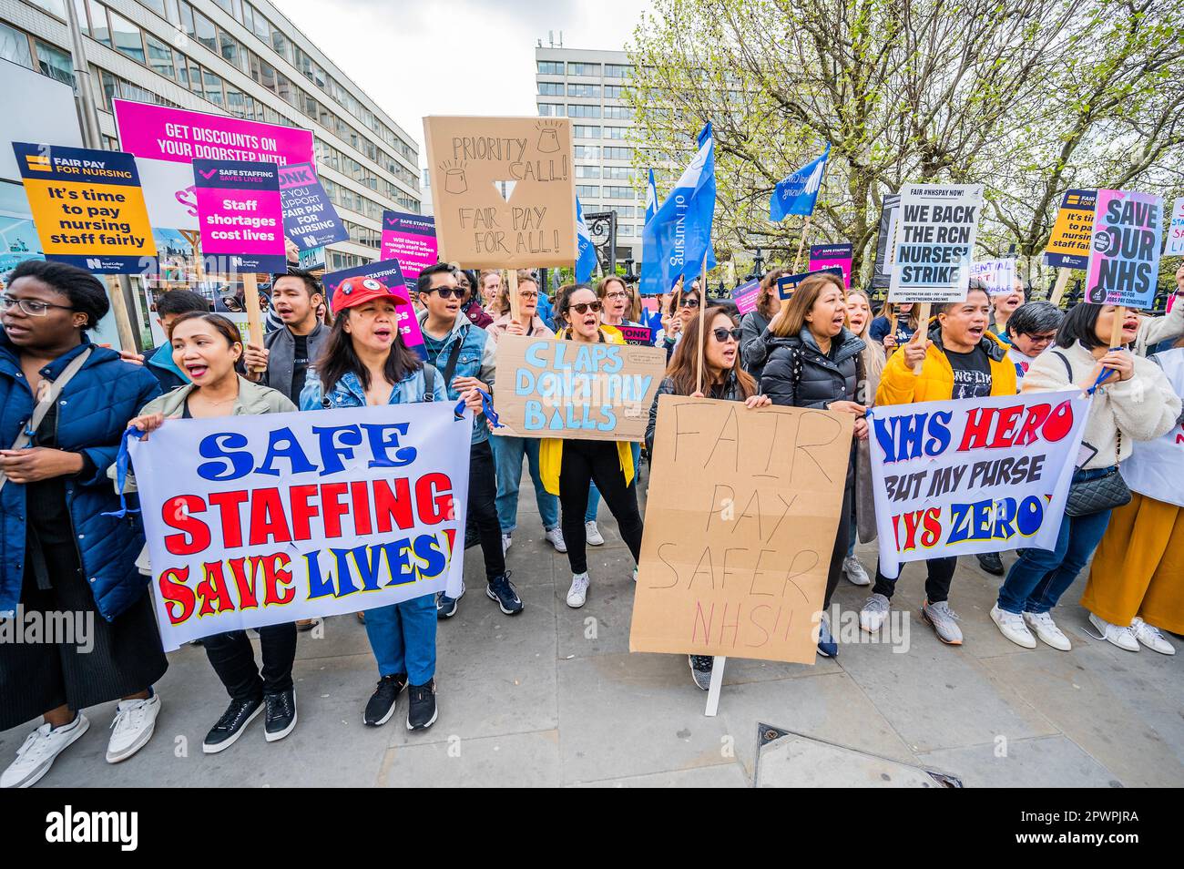 London, UK. 1st May, 2023. A picket line of Nurses outside the St ...