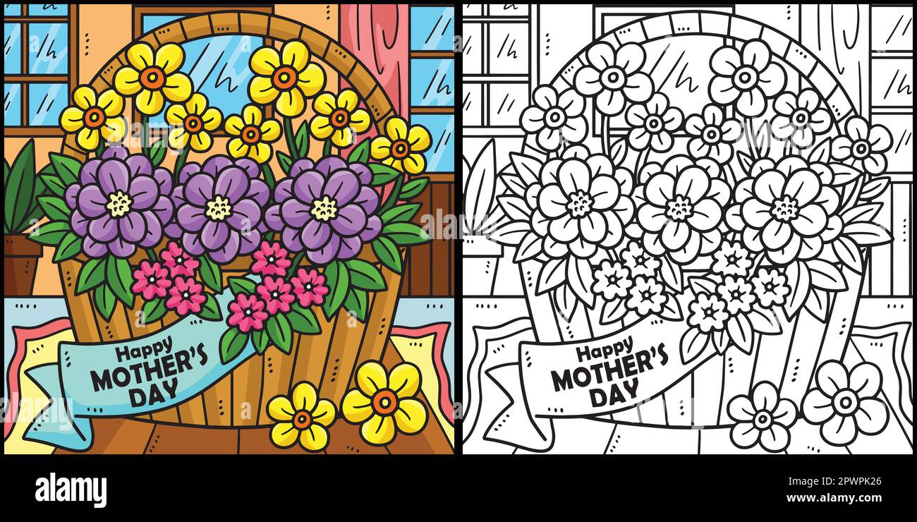 Mothers Day Basket of Flowers Illustration Stock Vector Image & Art - Alamy