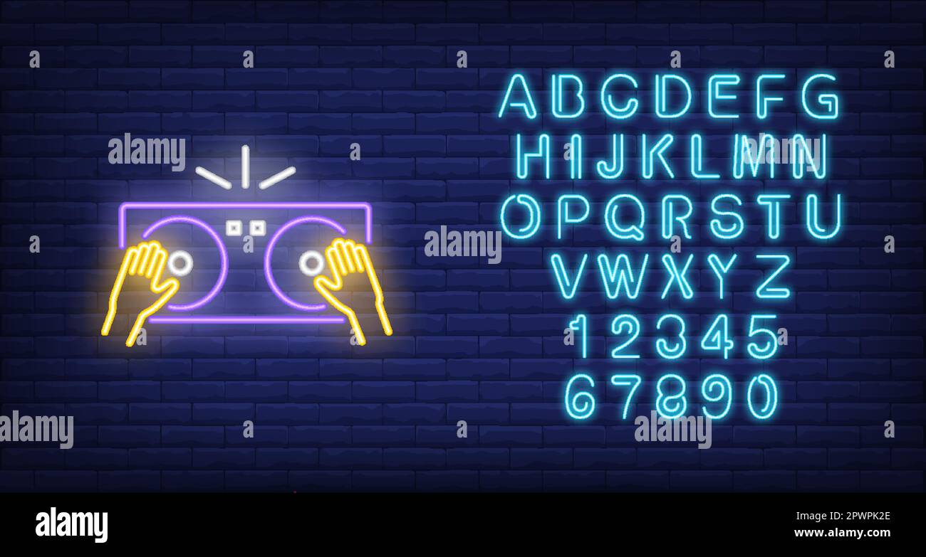 Hands on DJ mixer neon sign Stock Vector Image & Art - Alamy