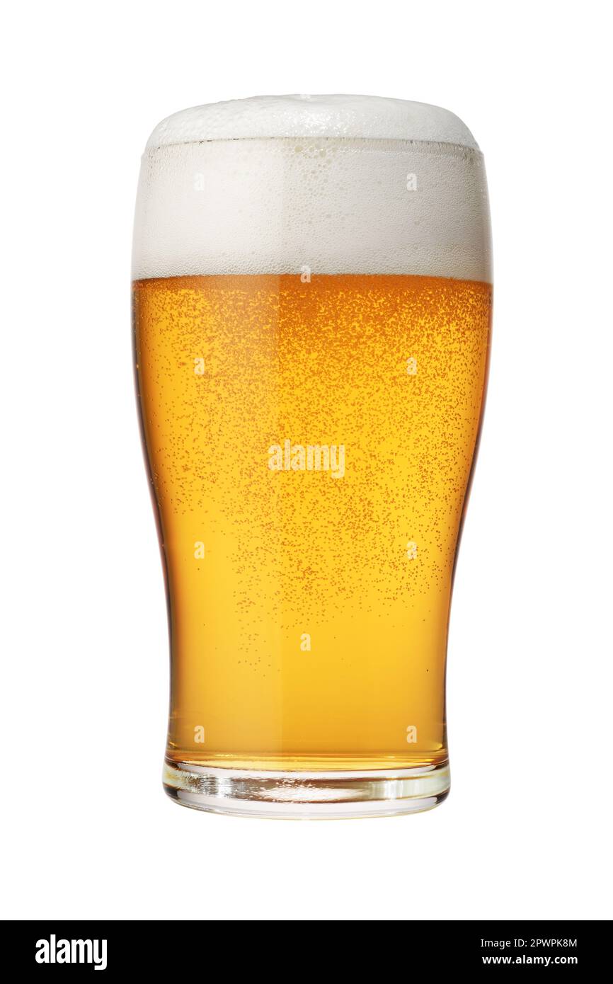 Glass of beer with cap of foam isolated on white background Stock Photo ...