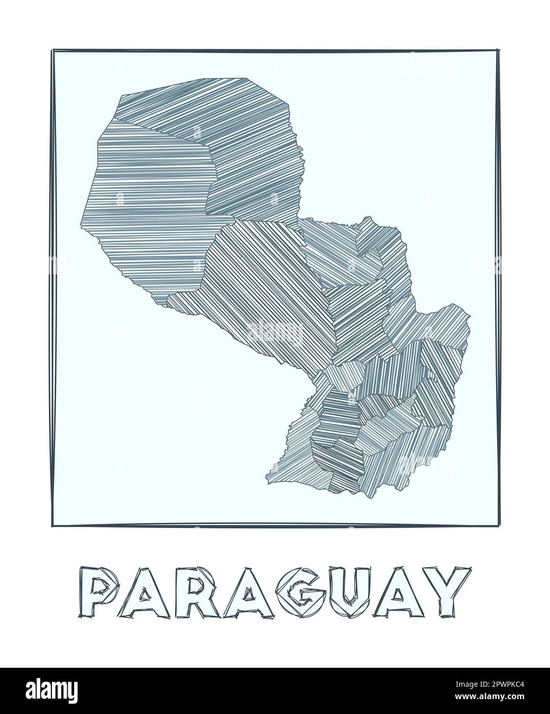 Sketch map of Paraguay. Grayscale hand-drawn map of the country. Filled ...