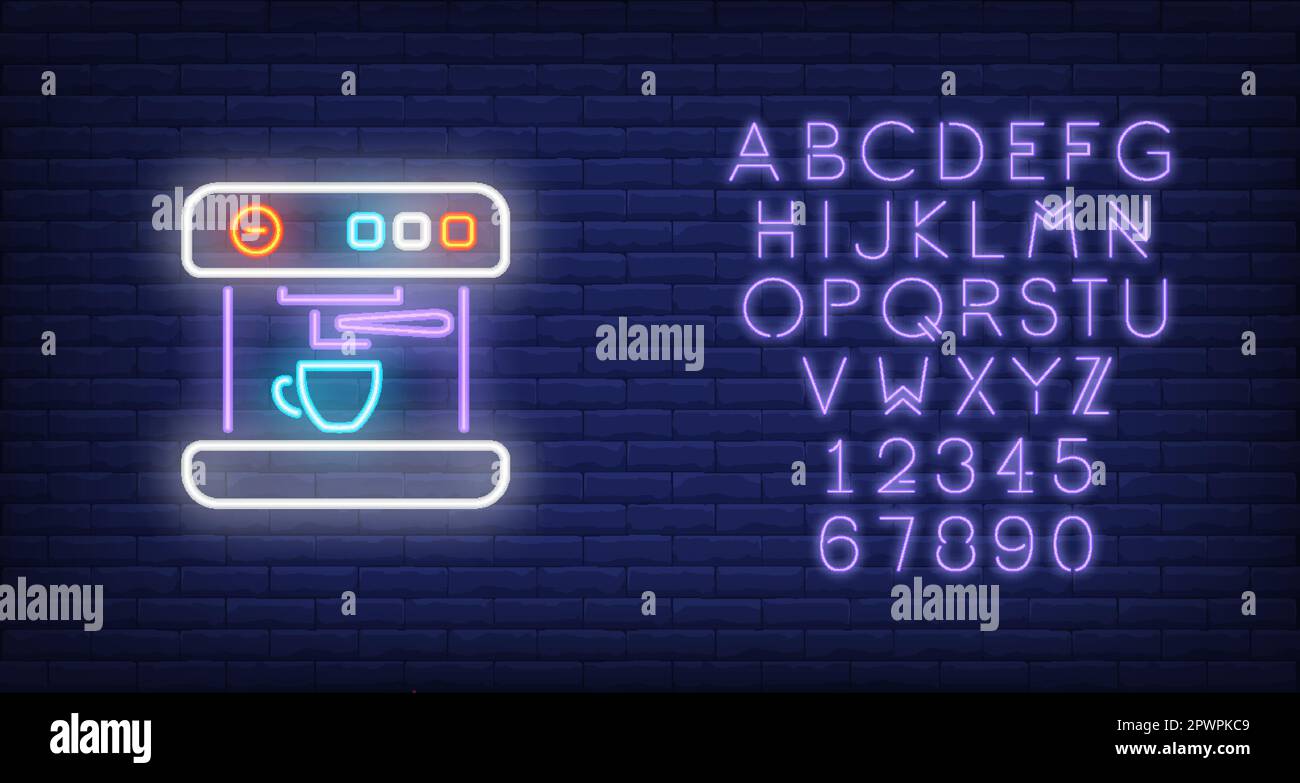 Coffee maker machine with cup neon sign Stock Vector Image & Art - Alamy