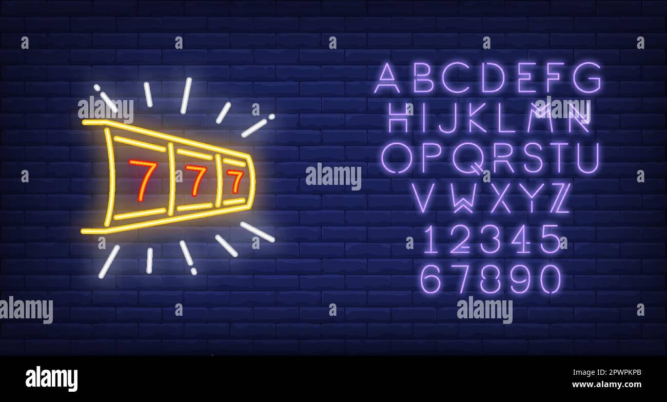Slot machine screen with numbers neon sign Stock Vector Image & Art - Alamy