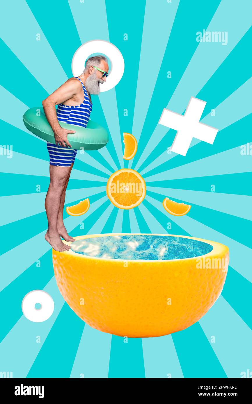 Creative metaphor collage picture summer season concept swimming pool ...