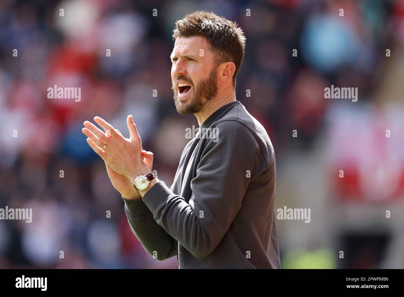 Middlesbrough Head Coach, Michael Carrick, encourages his team during ...